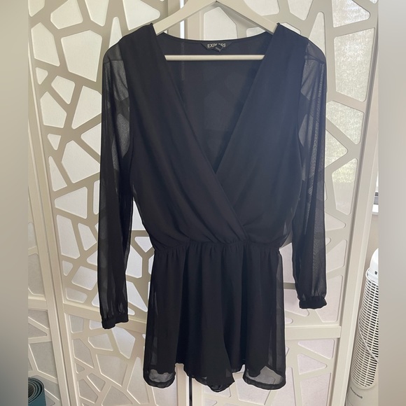 Express | Other | Black Long Sleeve Sheer Romper | Poshmark